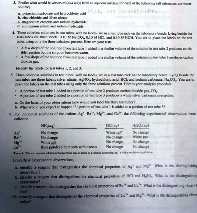 predict hat would be obsened and why from aqucous mixlure for cach of ...