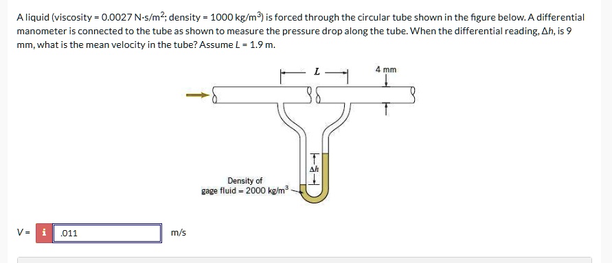 a liquid viscosity 00027 n sm2 density 1000 kgjlm is forced through the ...