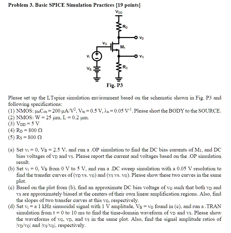 SOLVED: Problem 3: Basic SPICE Simulation Practices [19 points] VOD M1 ...