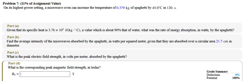 problem 7 11 of assignment value on its highest power setting a microwave oven can increase the ...