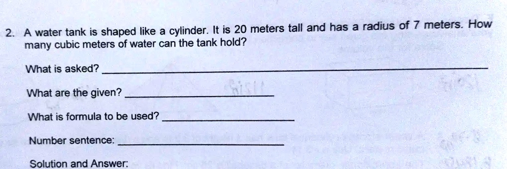 2. A water tank is shaped like a cylinder. It is 20 meters tall and has ...