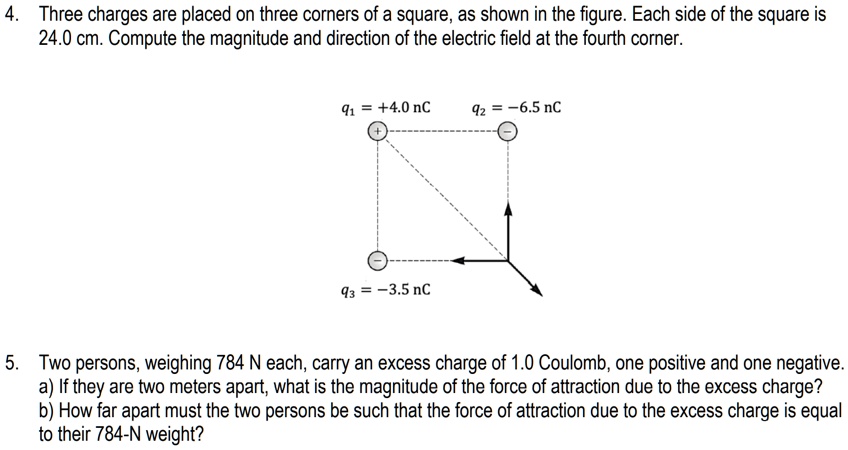three charges are placed on three corners of a square as shown in the ...