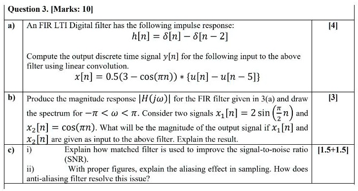 SOLVED:Question 3. [Marks: 10] An FIR LTI Digital filter has the ...