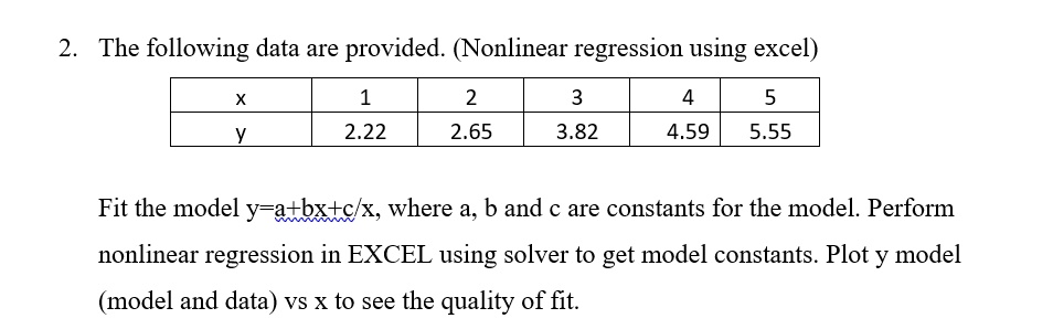 SOLVED:2 The following data are provided. (Nonlinear regression using ...