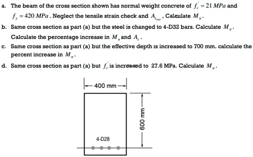 SOLVED: Reinforced Concrete Design The beam of the cross section shown ...