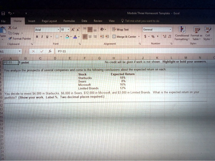 SOLVED: Module Three Homework Template - Excel Home Insert Page Layout Formulas Data Review View ...