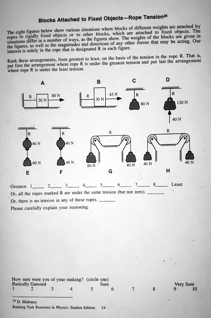 blocks attached to fixed objects rope tensiona various situations where ...