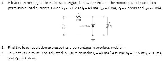 1. A loaded zener regulator is shown in Figure below. Determine the minimum and maximum ...