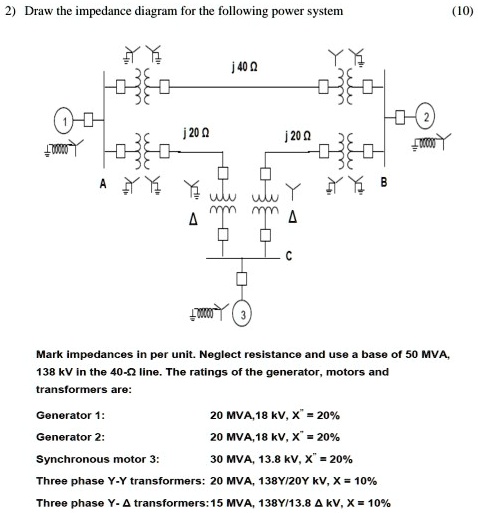 2 draw the impedance diagram for the following power system 10 40 j20 j20 lnt mark impedances in ...