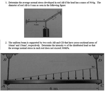 [GET ANSWER] 1. Determine the average normal stress developed in rod AB ...