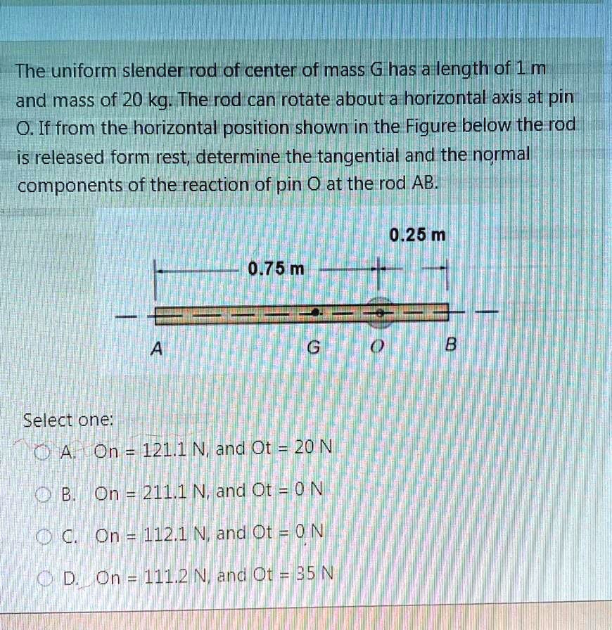 SOLVED: The uniform slender rod of center of mass has a length of 0.25m ...