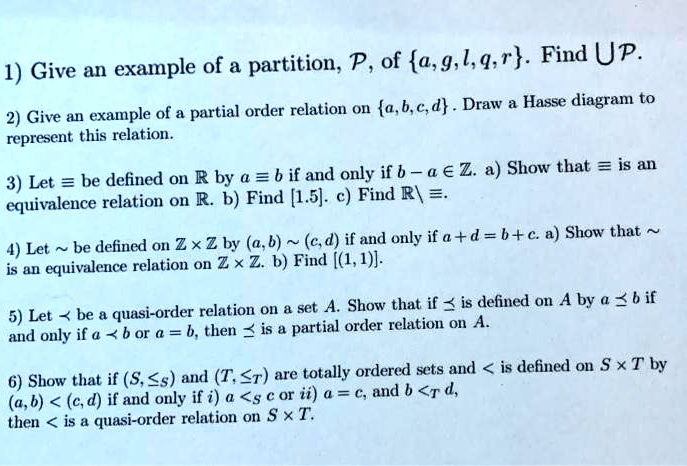 1give an example of a partitionpof aglqrfind up 2 give an example of a ...