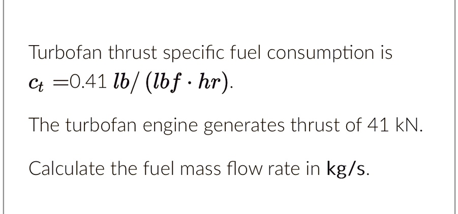 turbofan thrust specific fuel consumption is ct 041 lblbf cdot hr the ...
