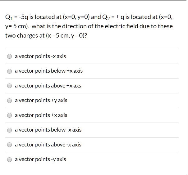 SOLVED: Q1 = -Sqis located at (x-O,y-O) and Q2 = + qis located at (x-0, y= 5 cm): what is the ...