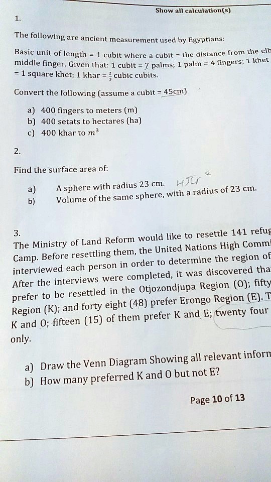 SOLVED: The following are ancient measurements used by Egyptians: The ...