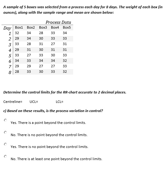 SOLVED:sample of boxes was selected from process each day for days. The ...