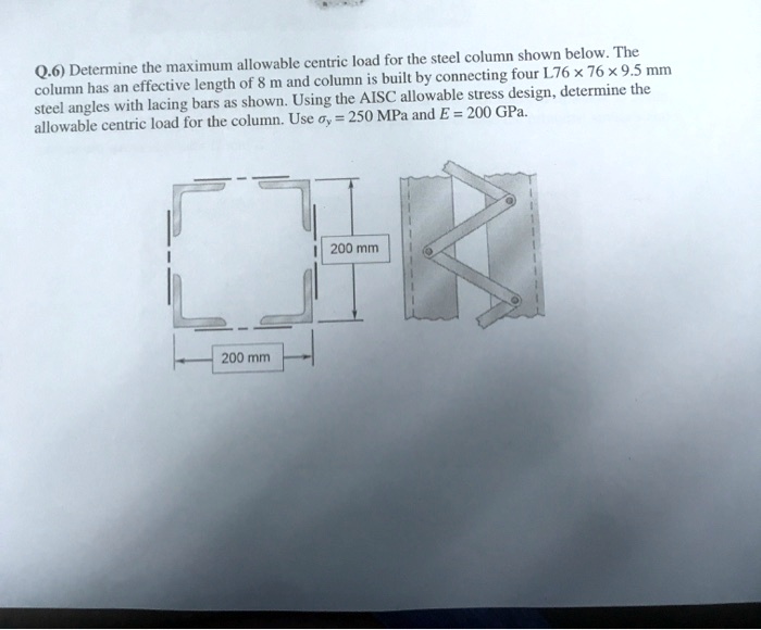 SOLVED: Q.6 Determine the maximum allowable centric load for the steel column shown below. The ...