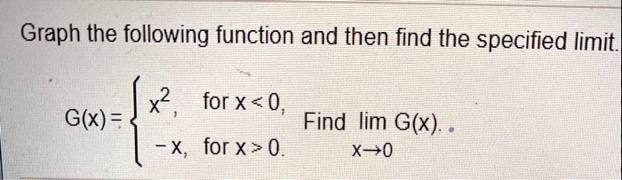 SOLVED: Graph the following function and then find the specified limit] for X 0. X-+0 G(x)