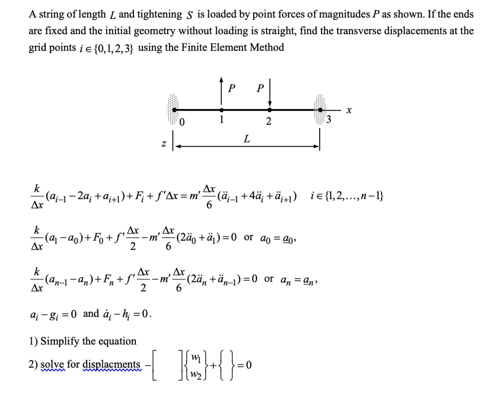 SOLVED: A string of length L and tightening S is loaded by point forces of magnitudes P as shown ...