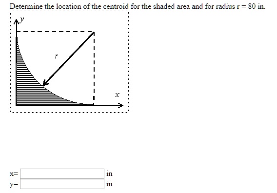 SOLVED: Determine the location of the centroid for the shaded area and for radius r = 80 in ...