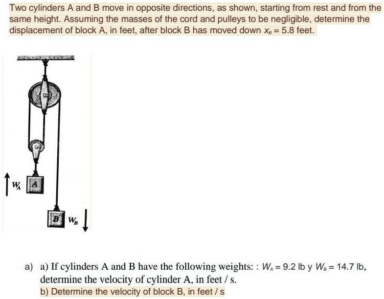 two cylinders a and b move in opposite directions as shown starting ...