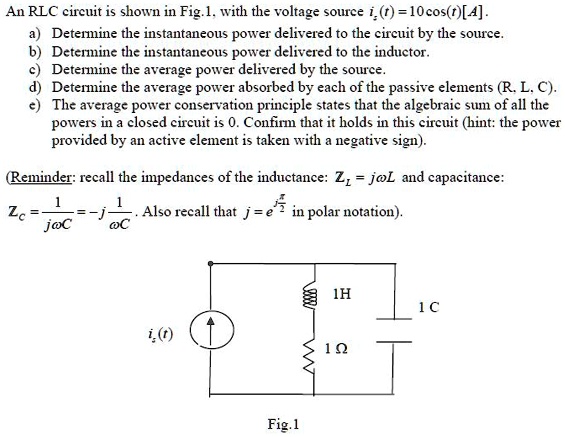 SOLVED: An RLC circuit is shown in Fig.1, with the voltage source i(t) = 10 cos(t) [A ...