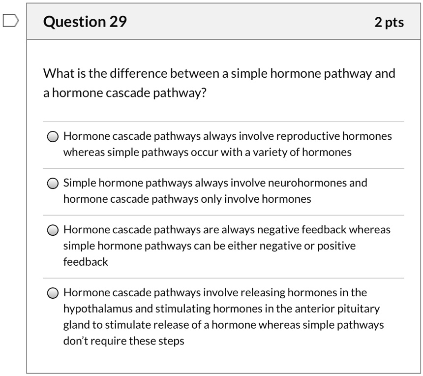Question 29 2 pts What is the difference between a simple hormone ...