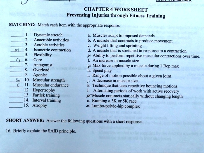 SOLVED: CHAPTER 4 WORKSHEET Preventing Injuries through Fitness ...
