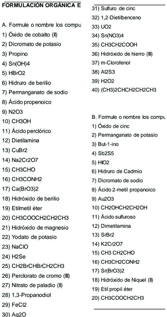 SOLVED: formulacion organica e inorganica Alguien que resuelva y me ...