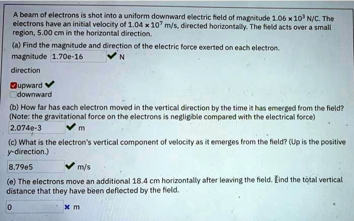 SOLVED: A beam of electrons is shot into a uniform downward electric field of magnitude 1.06 x10 ...