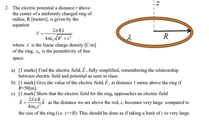 the electric potential distance above the center of a uniformly charged ...