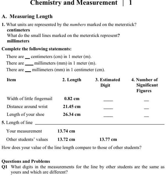 Chemistry and Measurement Measuring Length What units are represented ...