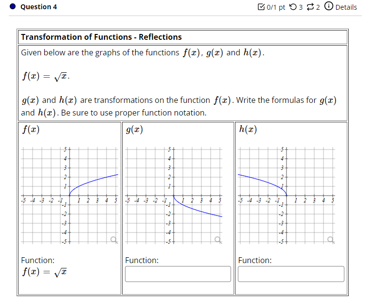 Question 4 0 / 1 pt 3 2 Details Transformation of Functions ...