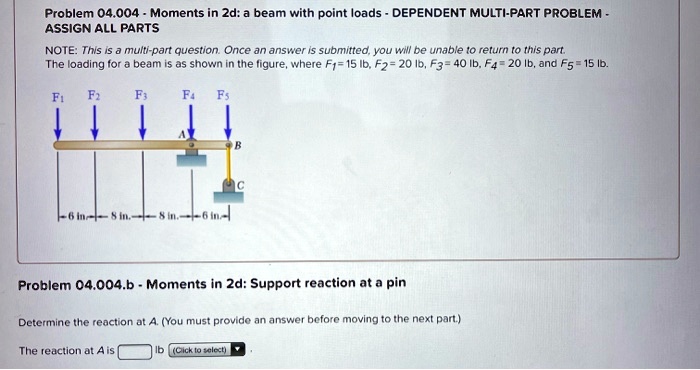 SOLVED: Problem 04.004 Moments in 2D: Beam with Point Loads DEPENDENT ...