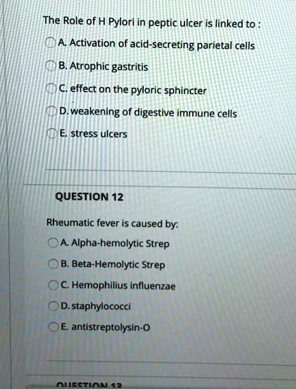 SOLVED: The Role of H Pylori in peptic ulcer is linked to A Activation ...