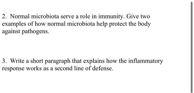 SOLVED: Normal microbiota serve role in immunity. Give two examples of ...