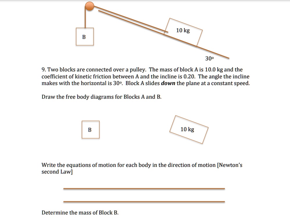 SOLVED: 10 kg 300 9. Two blocks are connected over a pulley. The mass of block A is 10.0 kg and ...