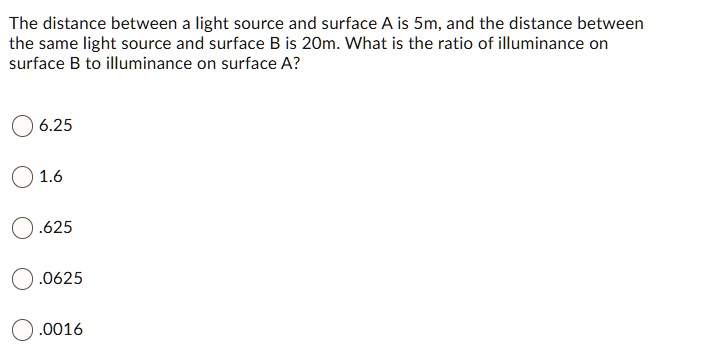 SOLVED: The distance between a light source and surface A is 5m,and the ...
