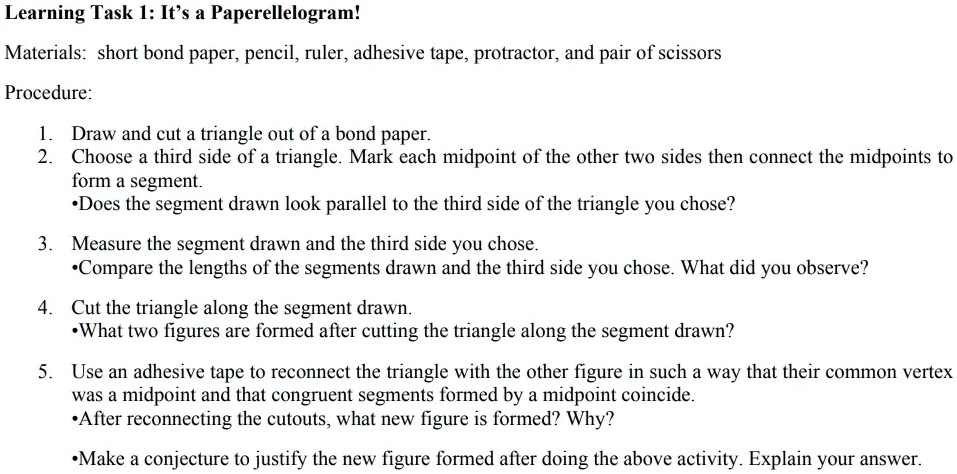 Learning Task 1: It's a Paperellelogram! Materials: short bond paper ...