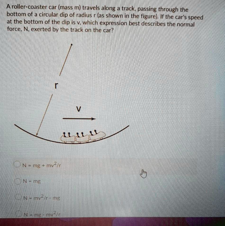 SOLVED: A roller-coaster car (mass m) travels along a track passing ...