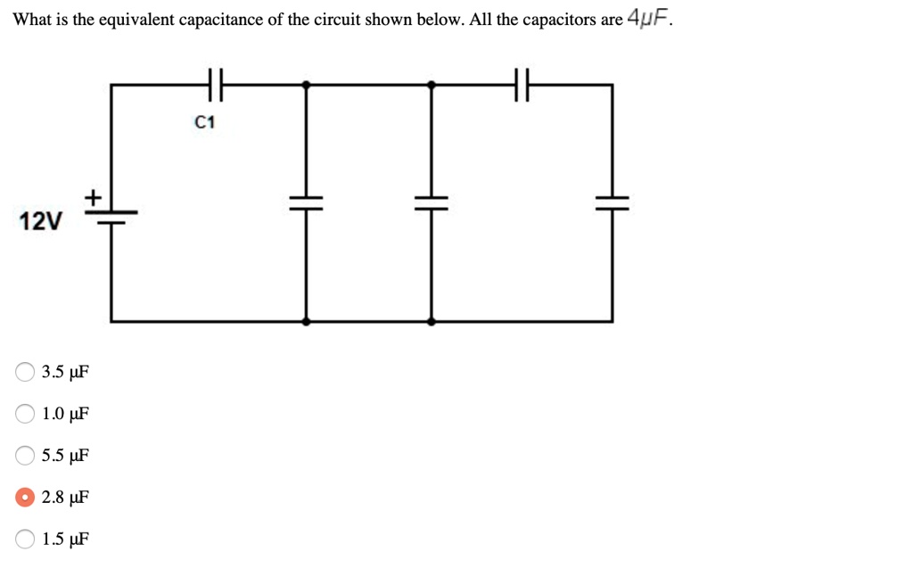 SOLVED: What is the equivalent capacitance of the circuit shown below. All the capacitors are ...