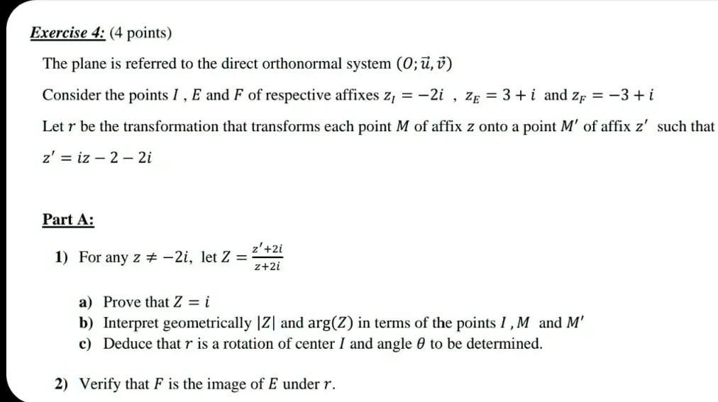 Solved Exercise 4 Points The Plane Is Referred To The Direct