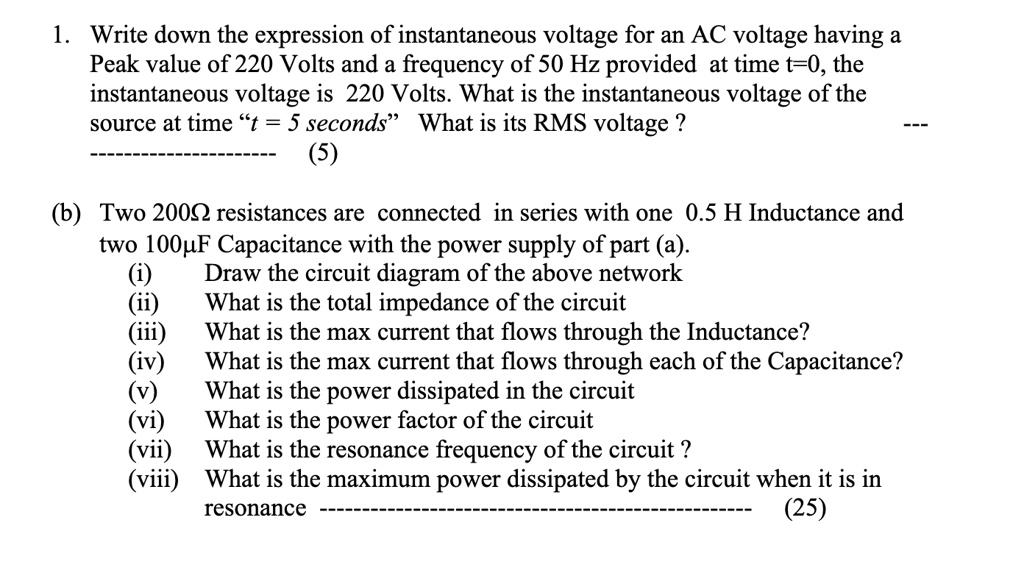 write down the expression of instantaneous voltage for an ac voltage ...