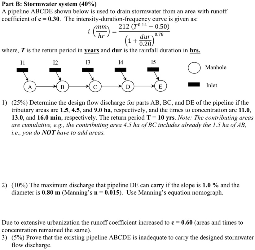 part b stormwater system 40 pipeline abcde shown below is used to drain ...