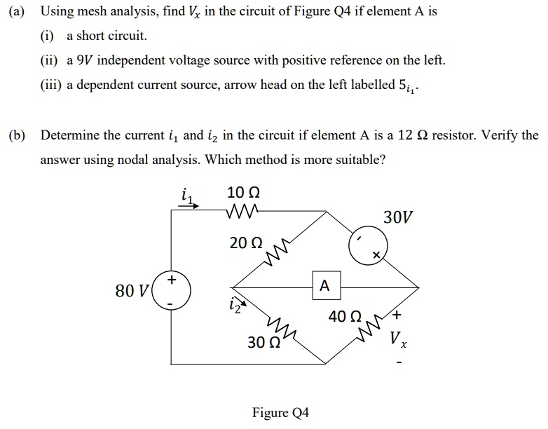 SOLVED: (a) Using mesh analysis, find Vz in the circuit of Figure Q4 if element A is short ...