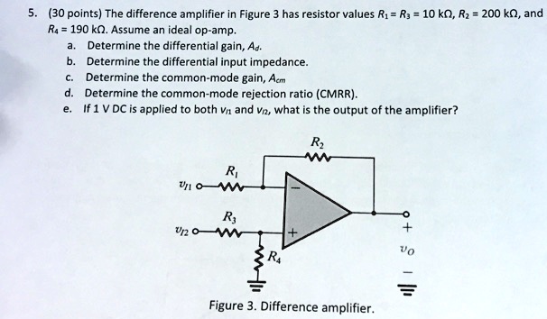5. (30 points) The difference amplifier in Figure 3 has resistor values ...