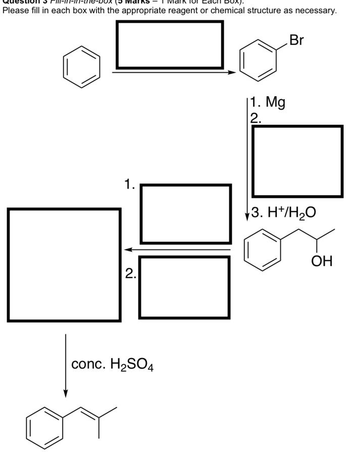 Please fill in each box with the appropriate reagent or chemical ...