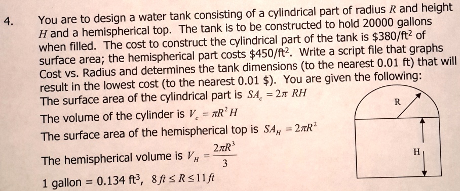 4. You are to design a water tank consisting of a...