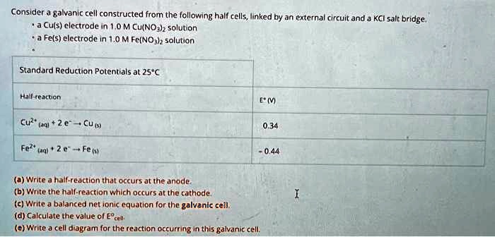 SOLVED: Consider a galvanic cell constructed from the following half cells, linked by an ...