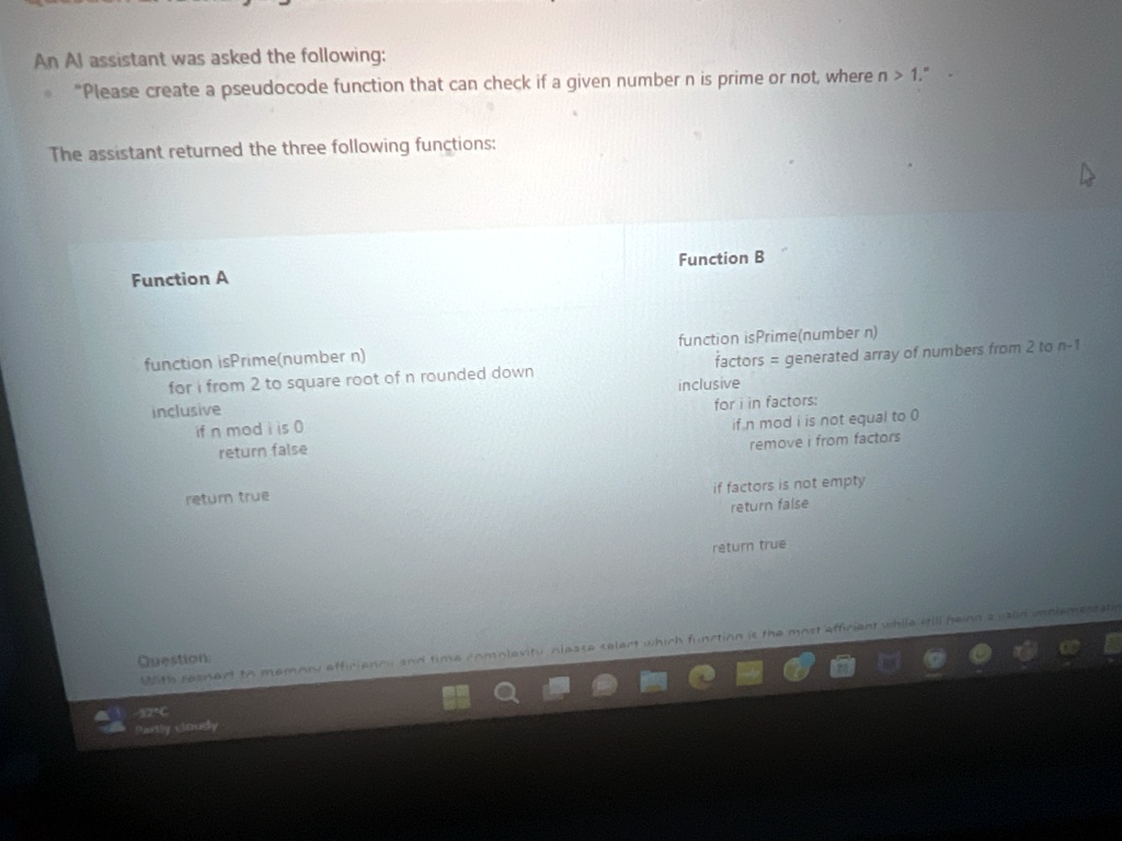 An Al Assistant Was Asked The Following Please Create A Pseudocode Function That Can Check If